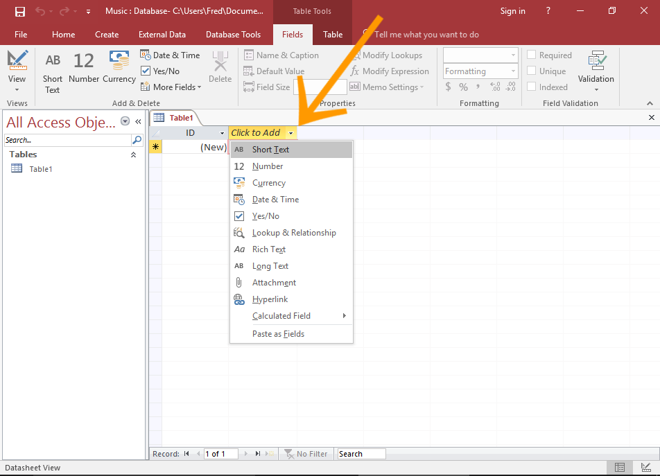 How To Create A Table In Datasheet View In Access 2016